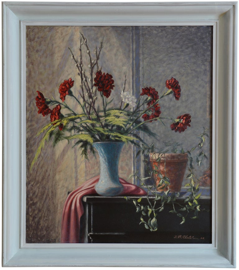 Jean-René Chatelain - Jean-René Chatelain, Carnation Vase, Oil on ...