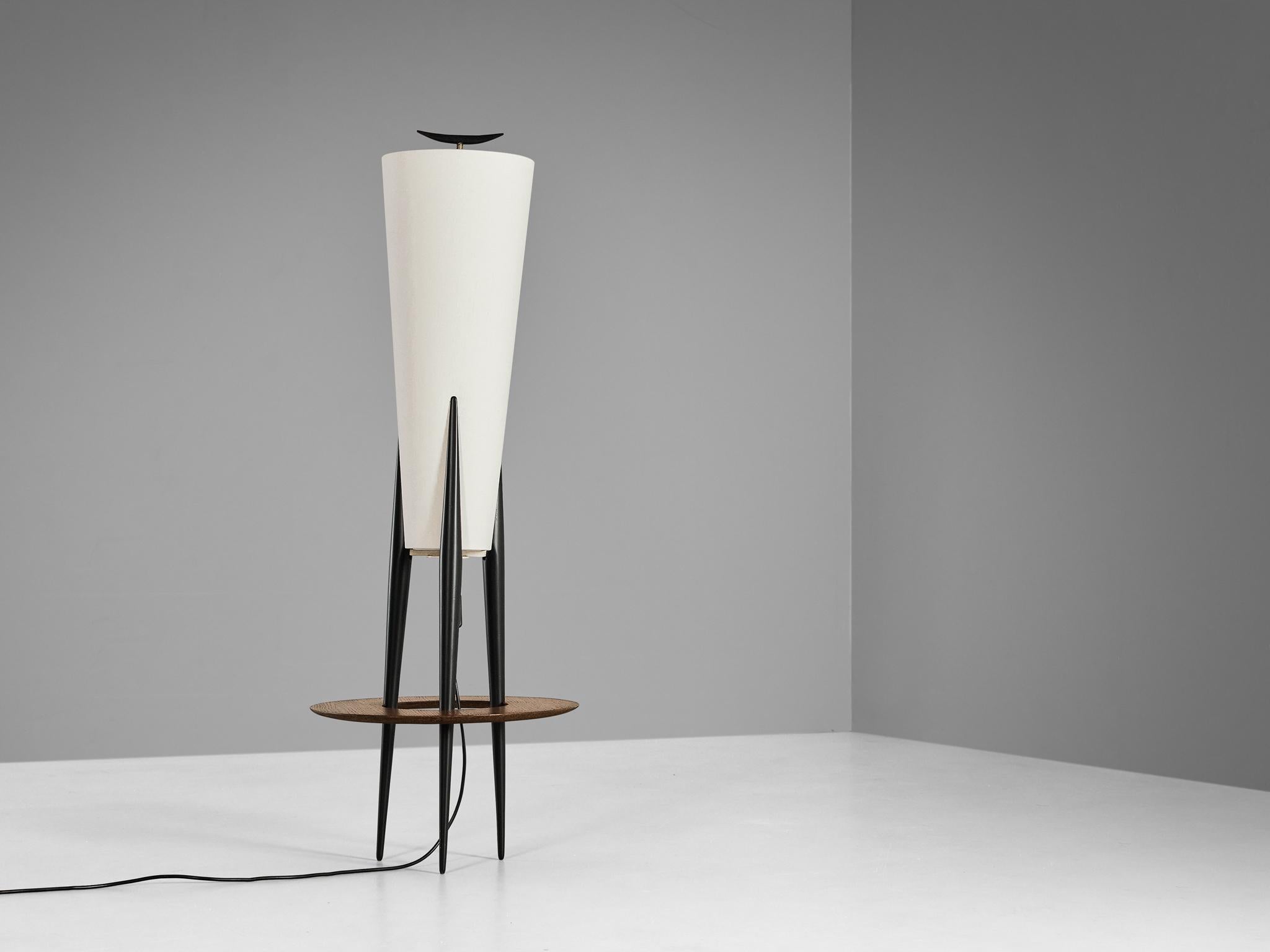 Jean Rispal Floor Lamp in Oak and White Canvas For Sale at 1stDibs