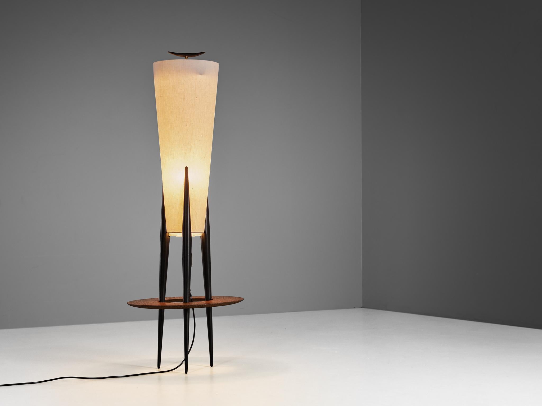 Jean Rispal Floor Lamp in Oak and White Canvas For Sale at 1stDibs