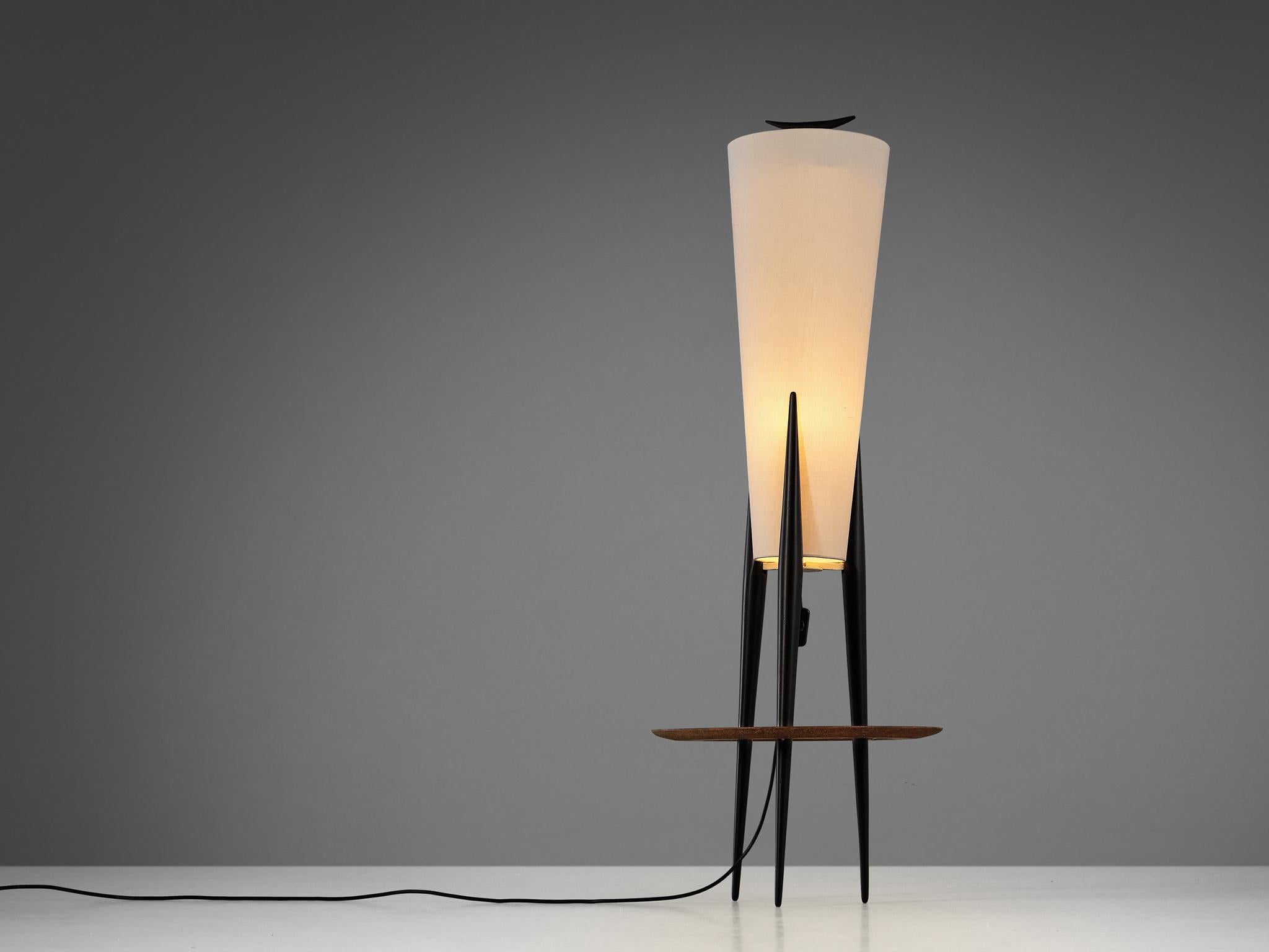 Jean Rispal Floor Lamp in Oak and White Canvas For Sale at 1stDibs