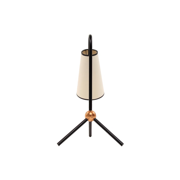 Jean Royère Style "1955" Table Lamp in Black with Patinated Gold Leaf ...