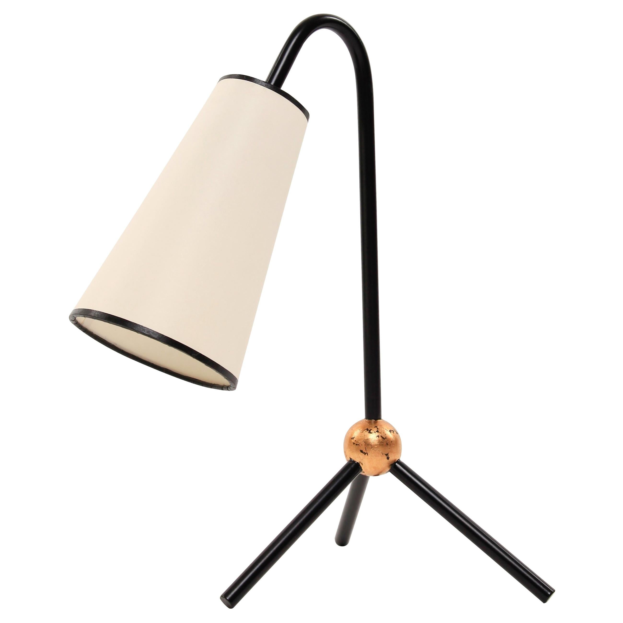 Jean Royère Style "1955" Table Lamp in Black with Patinated Gold Leaf ...