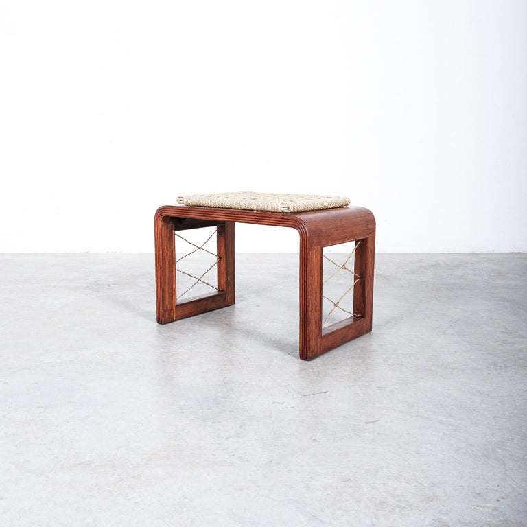 Jean Royere Style Stools Wood and Rope, France 1950 For Sale at 1stDibs