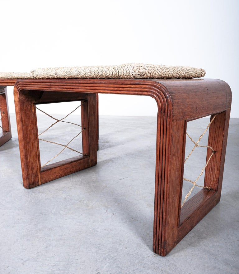 Jean Royere Style Stools Wood and Rope, France 1950 For Sale at 1stDibs