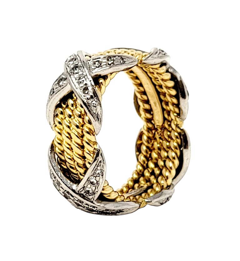 Jean Schlumberger for Tiffany and Co. Diamond X Four Row Rope Band Ring ...