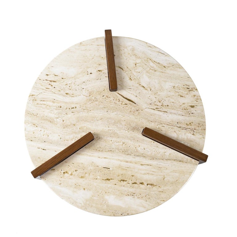 Jean Side Table, Oak Veneer Legs, Polished Travertine Marble Top For ...