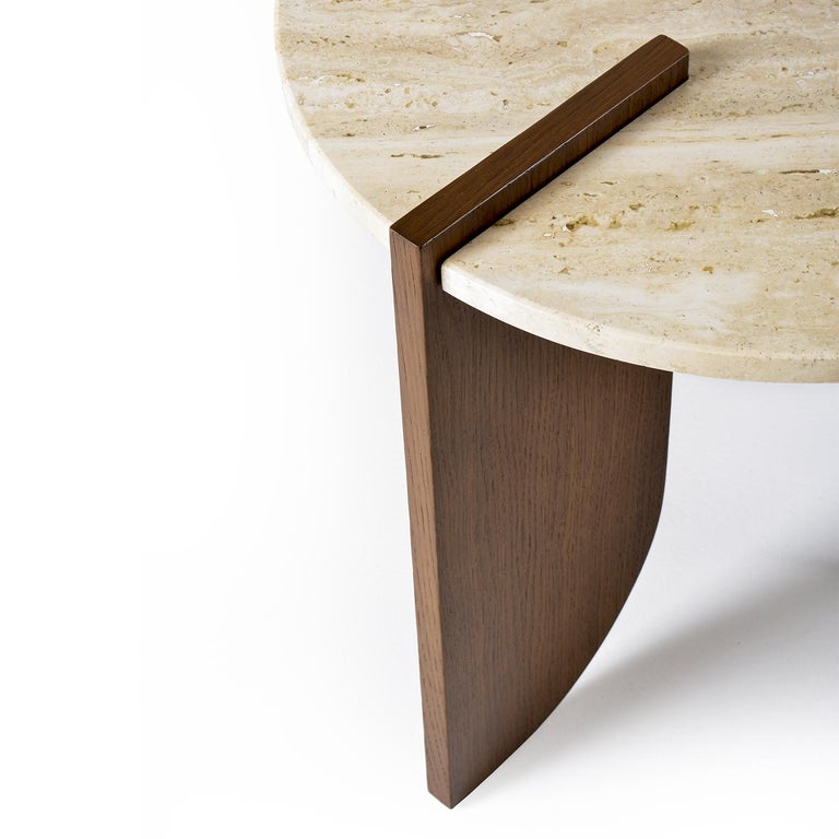 Jean Side Table, Oak Veneer Legs, Polished Travertine Marble Top For ...