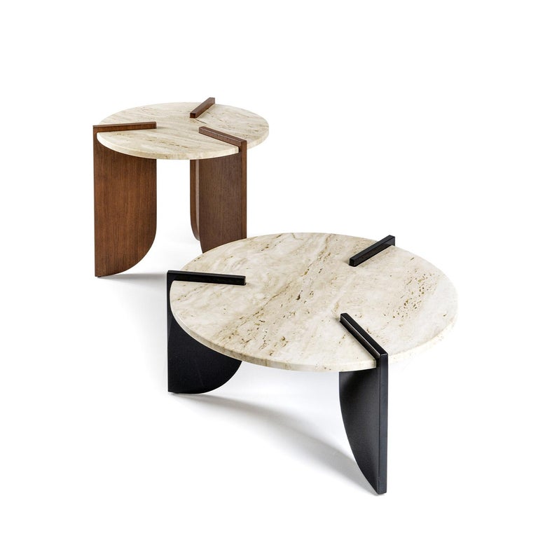 Jean Side Table, Oak Veneer Legs, Polished Travertine Marble Top For ...