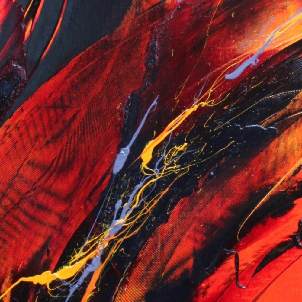 Jean Soyer - Large Ghostly Shaped Black and Yellow on Red Abstract Oil ...