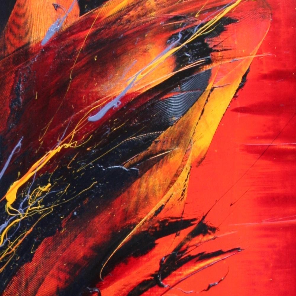 Jean Soyer - Large Ghostly Shaped Black and Yellow on Red Abstract Oil ...