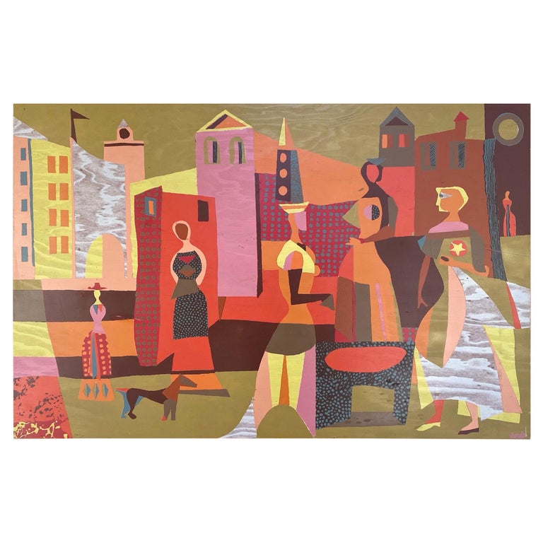 Jean Varda, Abstract Expressionist Collage Lithograph of Ladies About ...