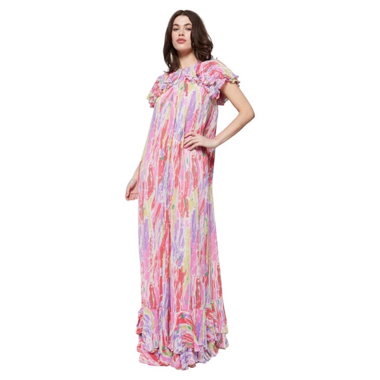 Jean Varon 1970s Multi-Colored Gown For Sale at 1stDibs