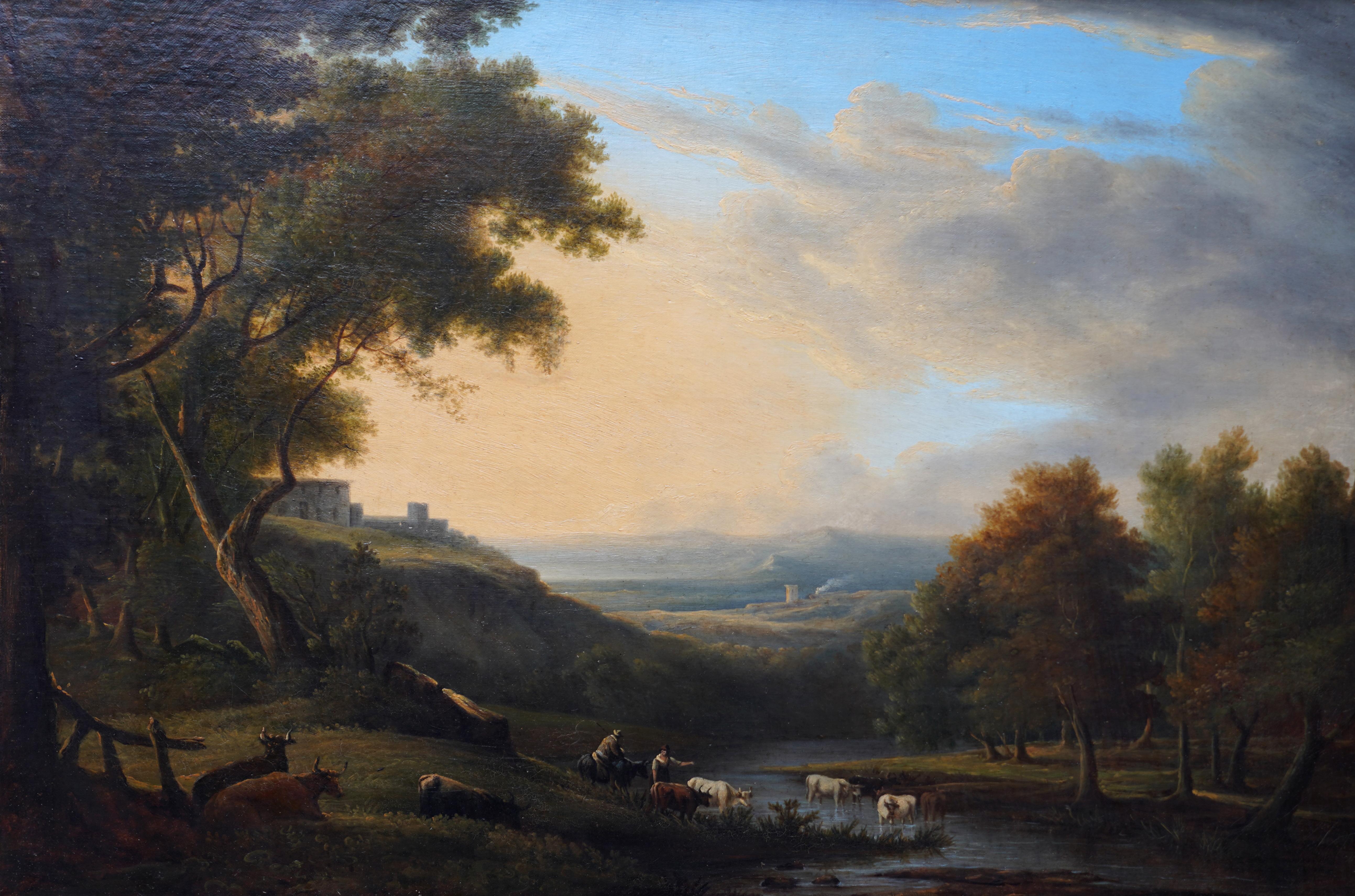 Classical Landscape with Cattle - French 19thC Neo Classical art oil ...