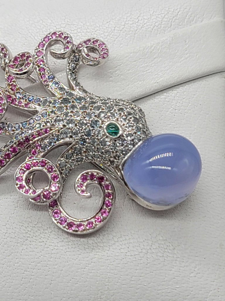 Jean Vitau 18 Karat Aquamarine, Pink Sapphire and Chalcedony Octopus ...