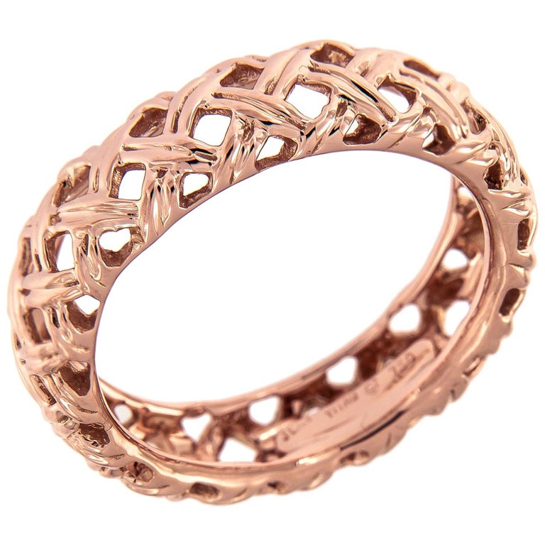Jean Vitau 18 Karat Rose Gold Basket Weave Ring For Sale at 1stDibs