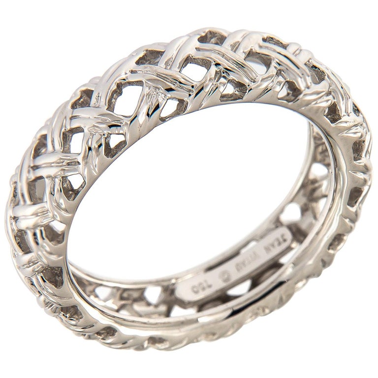 Jean Vitau 18 Karat White Gold Basket Weave Band Ring For Sale at 1stDibs