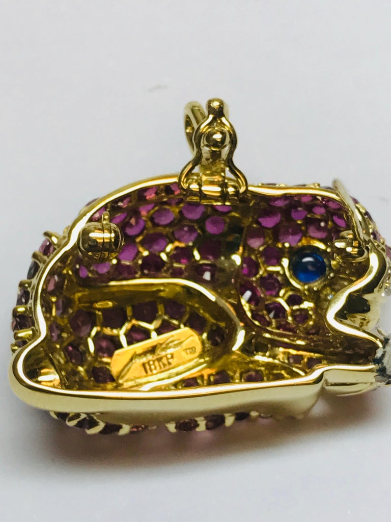 Jean Vitau 18K Pink Garnet, Ruby, Diamond and Blue Sapphire Rabbit ...