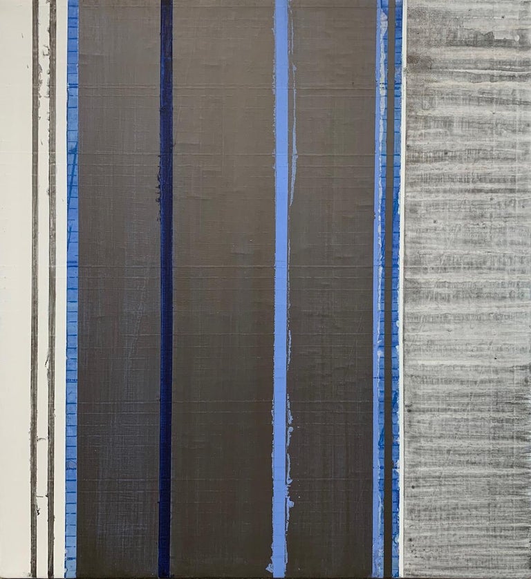 Jean Wolff - Blue Doon, Stripe Blue Painting on Canvas For Sale at 1stDibs