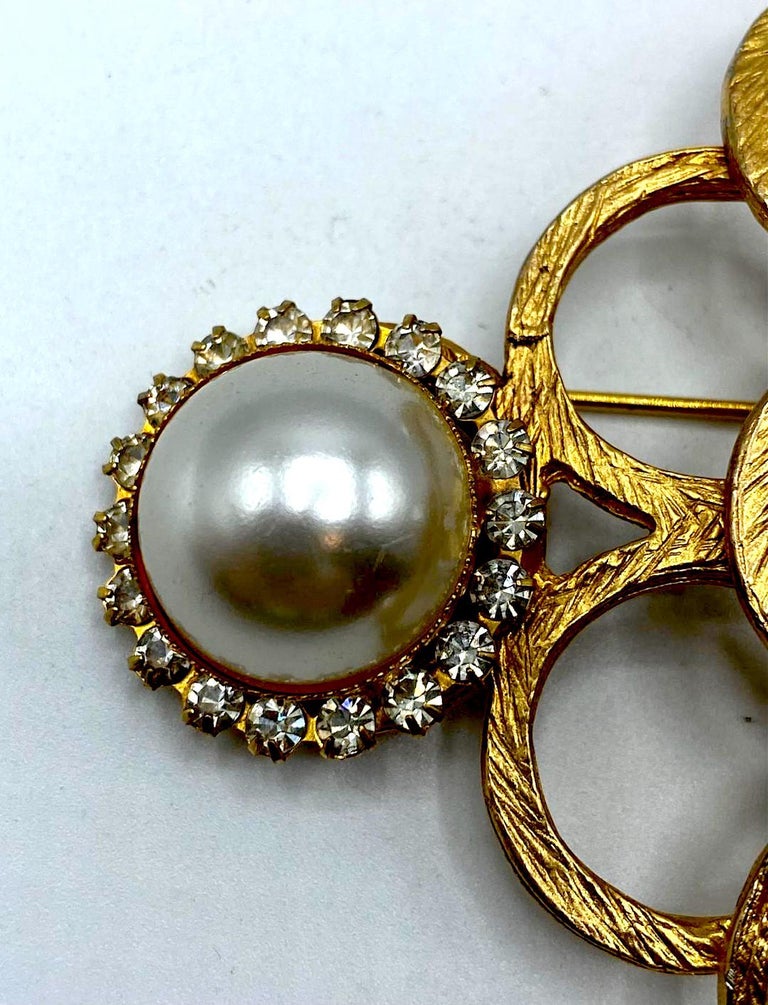 Jeanne 1950s Gold, Pearl and Rhinestone Huge 4.5" Medallion Pin For ...