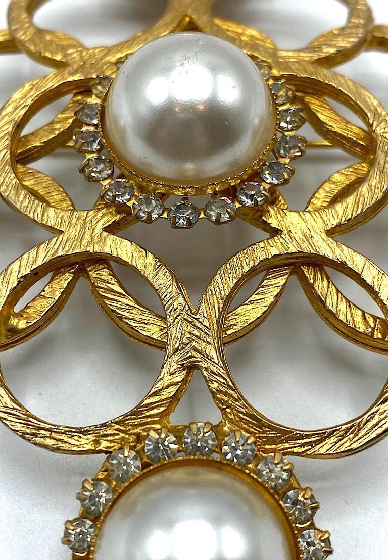 Jeanne 1950s Gold, Pearl and Rhinestone Huge 4.5" Medallion Pin For ...