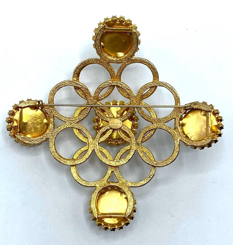 Jeanne 1950s Gold, Pearl and Rhinestone Huge 4.5" Medallion Pin For ...