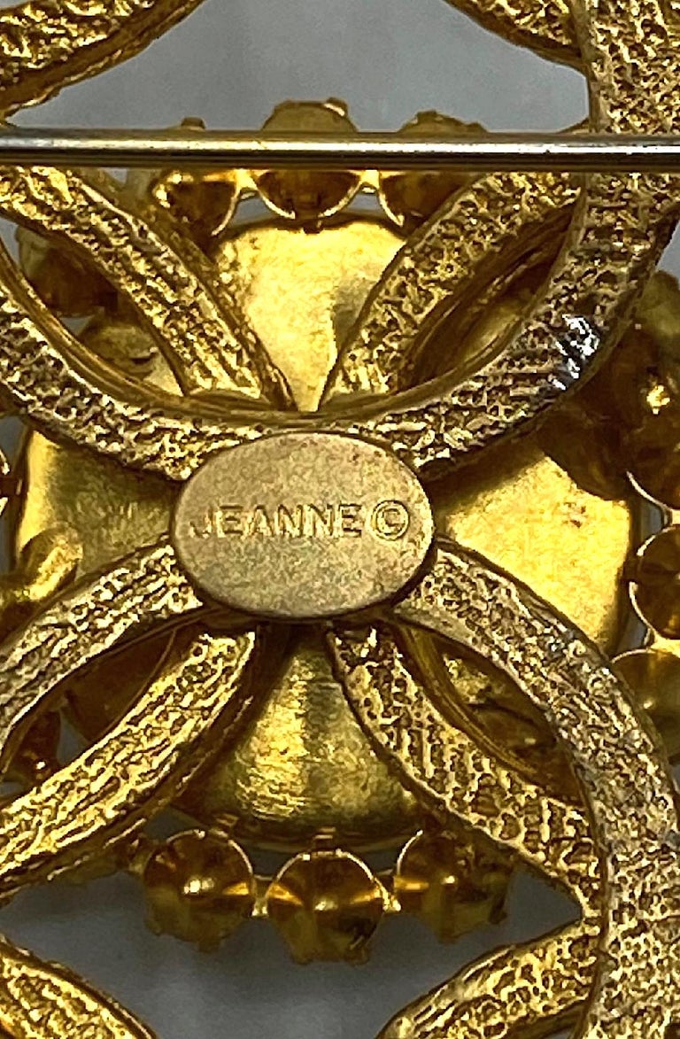 Jeanne 1950s Gold, Pearl and Rhinestone Huge 4.5" Medallion Pin For ...