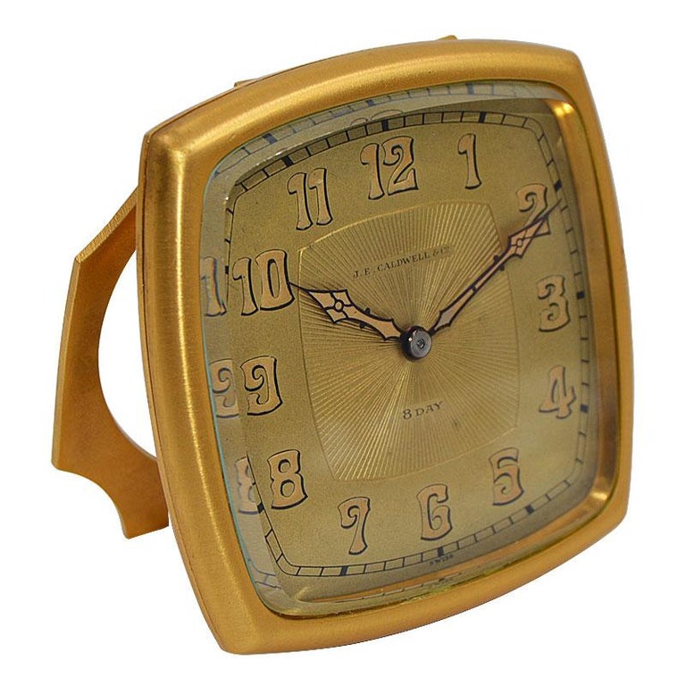 J.E.Caldwell and Co. Art Deco Gilt Brass 8 Day Manual Winding Desk ...