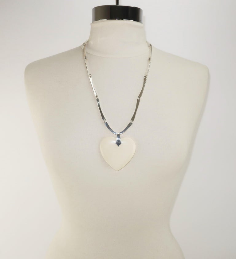 Jeep Collins Bone Heart Pendant Sterling Silver Necklace, 1970's at 1stDibs