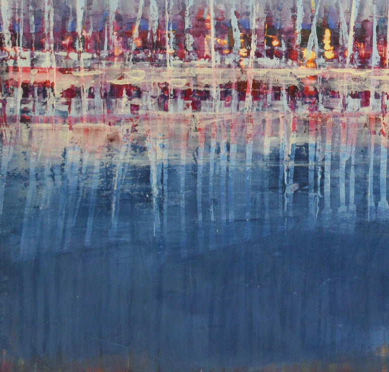 Jeff Erickson - "On The Water VI" Multi-Colored Abstract with Blue and ...