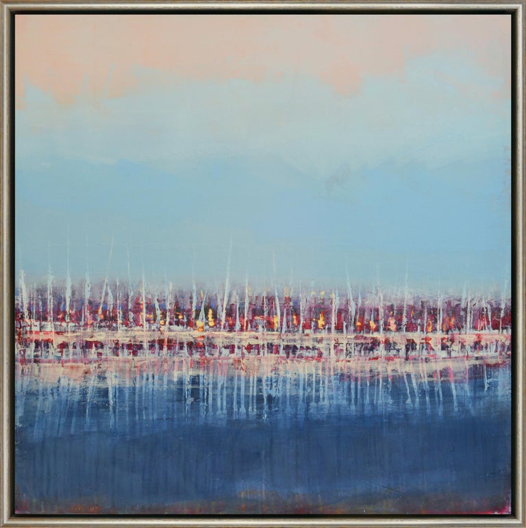 Jeff Erickson - "On The Water VI" Multi-Colored Abstract with Blue and ...