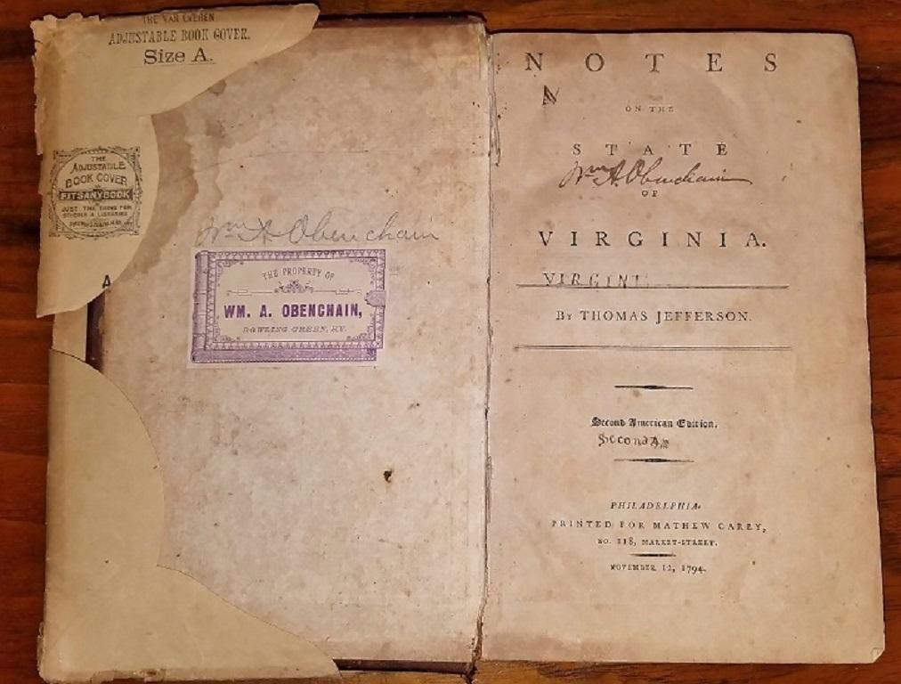 Jeffersons Notes on the State of Virginia 2nd Edition, Important Book ...
