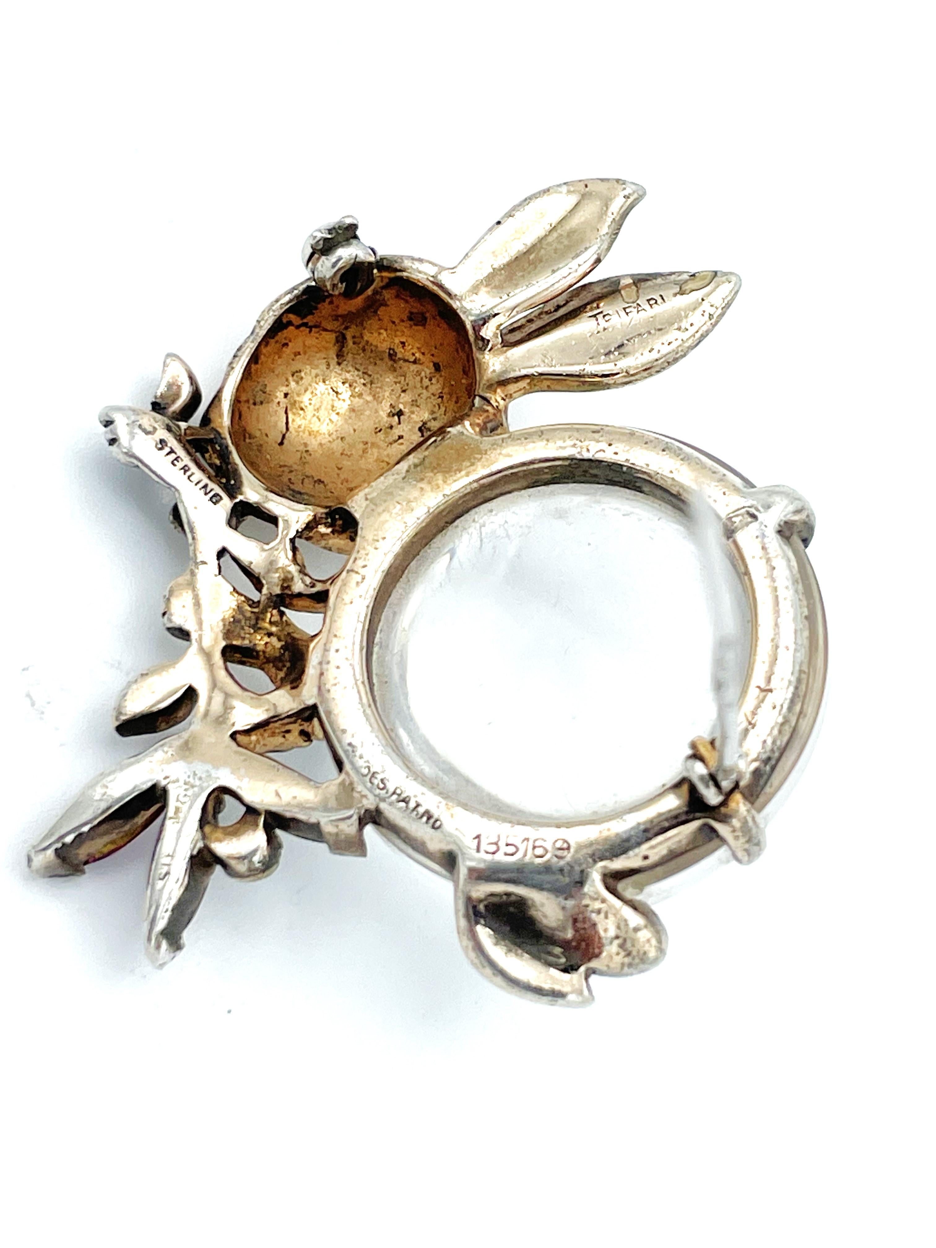 JELLY BELLY RABBIT brooch by Trifari USA , sterling silver gold plated ...