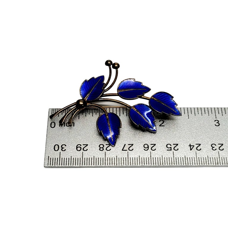 Jemax Denmark Sterling Silver Gold Plated Blue Enamel Leaf Pin/Brooch ...