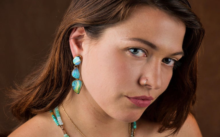 Boulder Opal Earring Gold 22 Karat, 18 Karat, 14 Karat dangle Jennifer ...