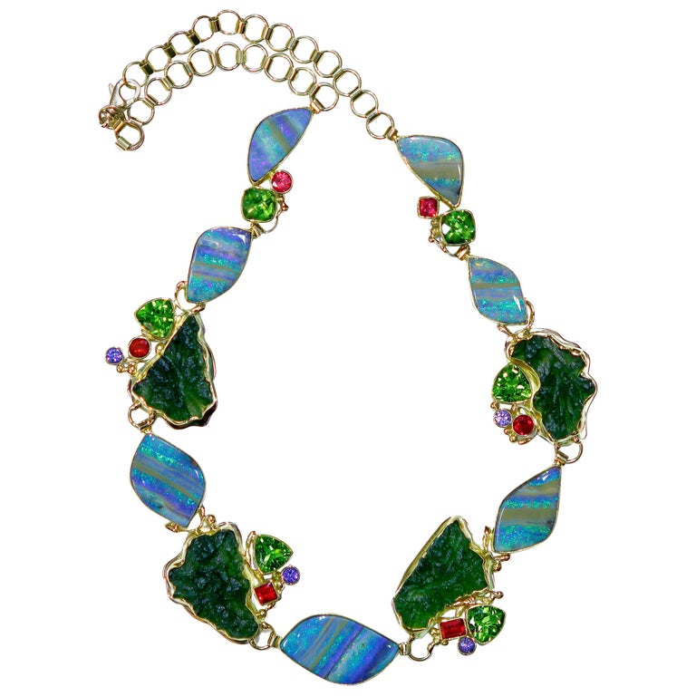 Jennifer Kalled Opal Spinel Peridot Tanzanite 22k 18k 14k gold necklace ...