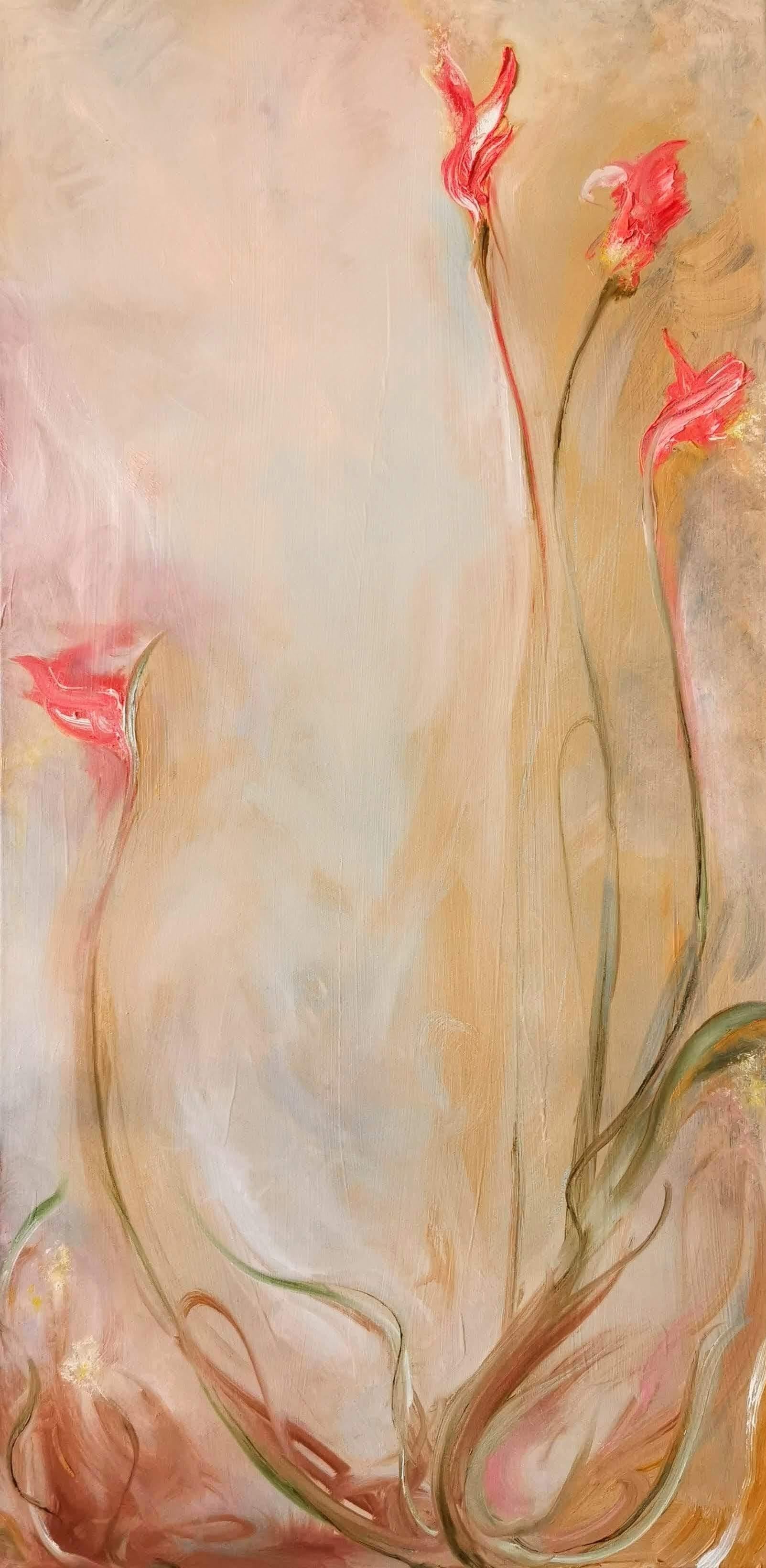 Jennifer L. Baker - Papaveri [Poppies] - Gold floral abstract painting ...