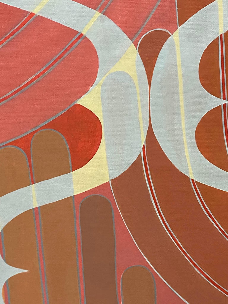 Jenny Kemp - Drape, Vertical Abstract Geometric Painting in Coral, Dark ...