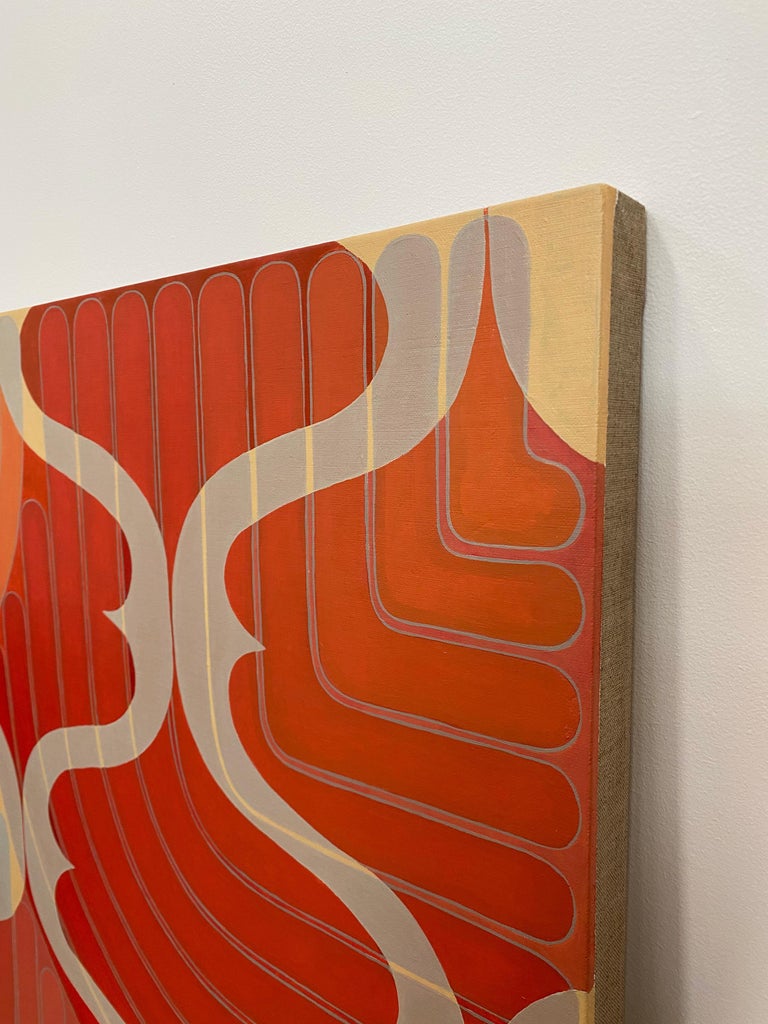 Jenny Kemp - Drape, Vertical Abstract Geometric Painting in Coral, Dark ...