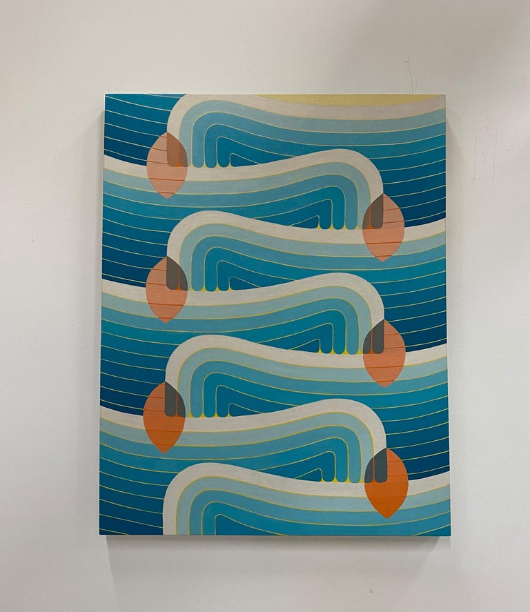 Jenny Kemp - Tidal, Abstract Geometric Painting in Teal, Salmon, Coral ...