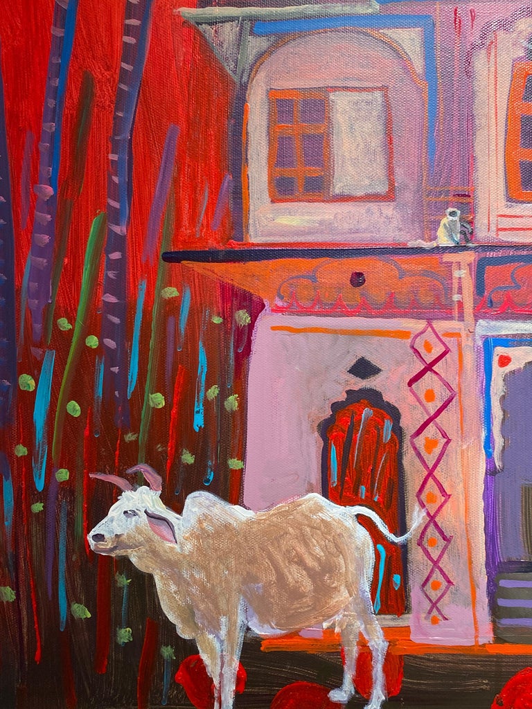 Jenny Wheatley - 'The Palace and Monkey' Red Contemporary landscape ...
