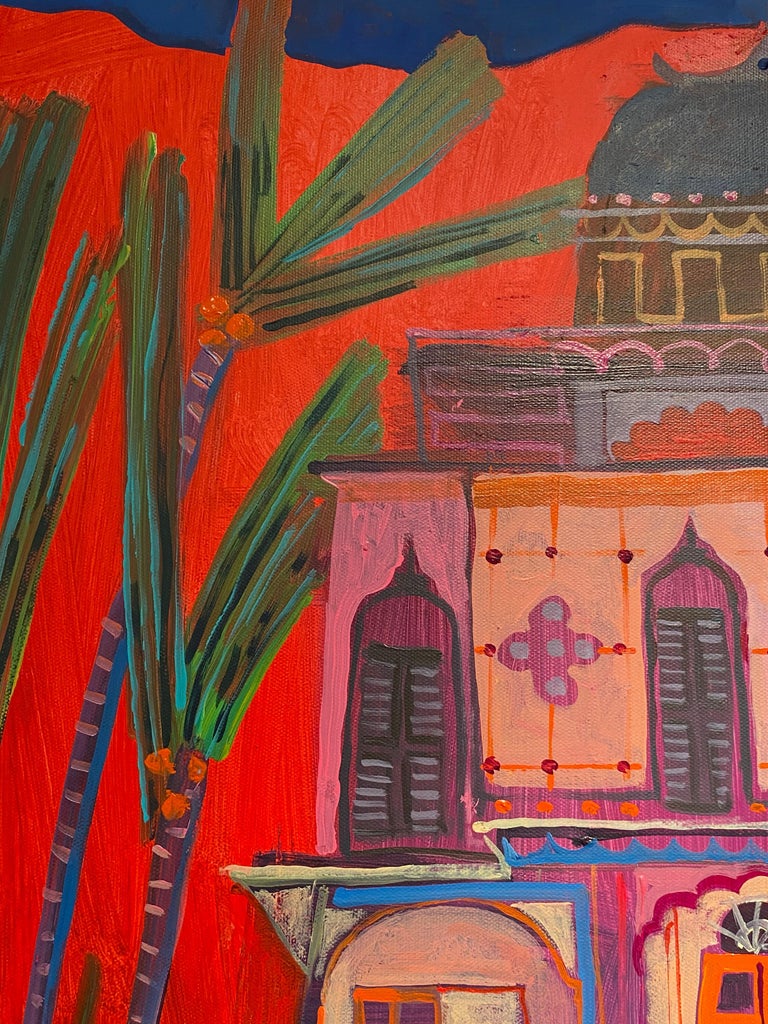 Jenny Wheatley - 'The Palace and Monkey' Red Contemporary landscape ...