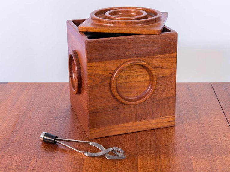 Jens Quistgaard Bullseye Cube Ice Bucket with Tongs For Sale at 1stDibs