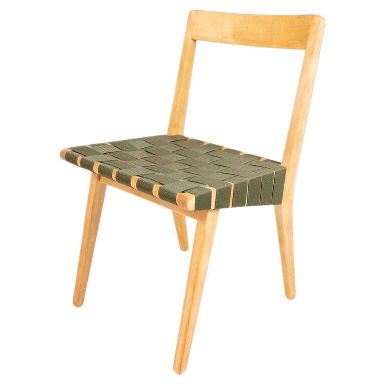 Jens Risom for Knoll Model 666 Side Chair in Birch and Green Strapping ...