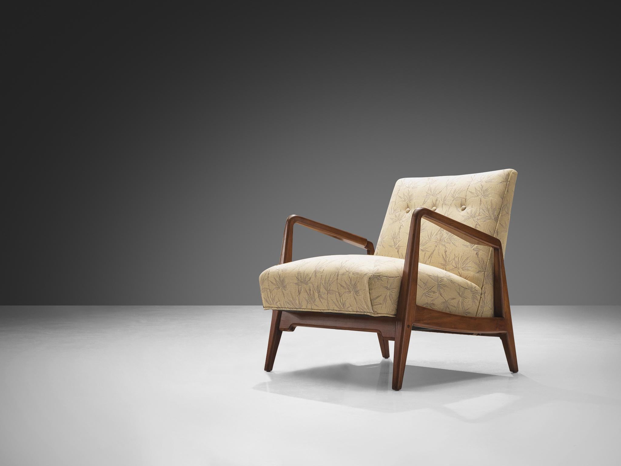 Jens Risom Lounge Chair in Walnut and Bamboo Upholstery For Sale at 1stDibs