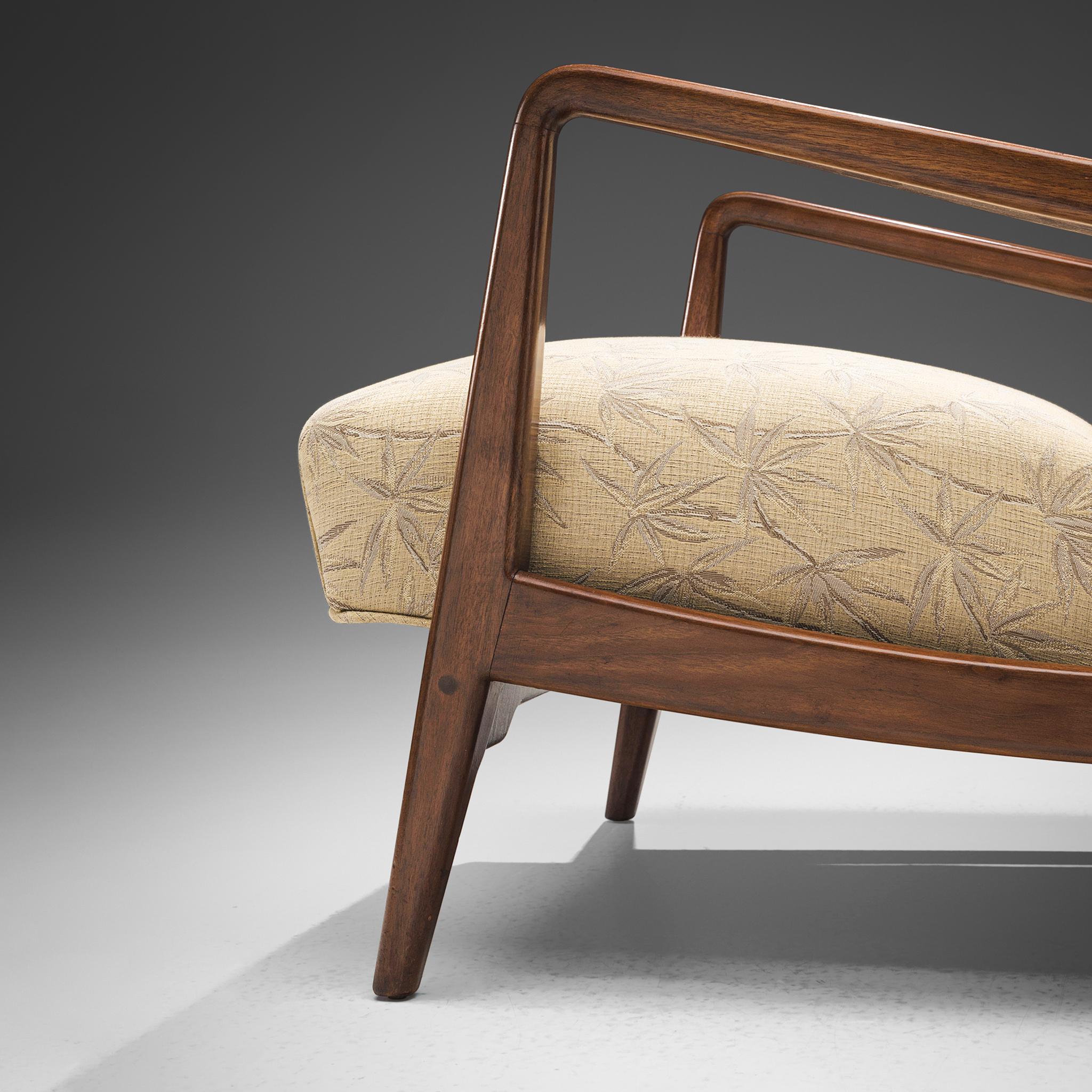 Jens Risom Lounge Chair in Walnut and Bamboo Upholstery For Sale at 1stDibs