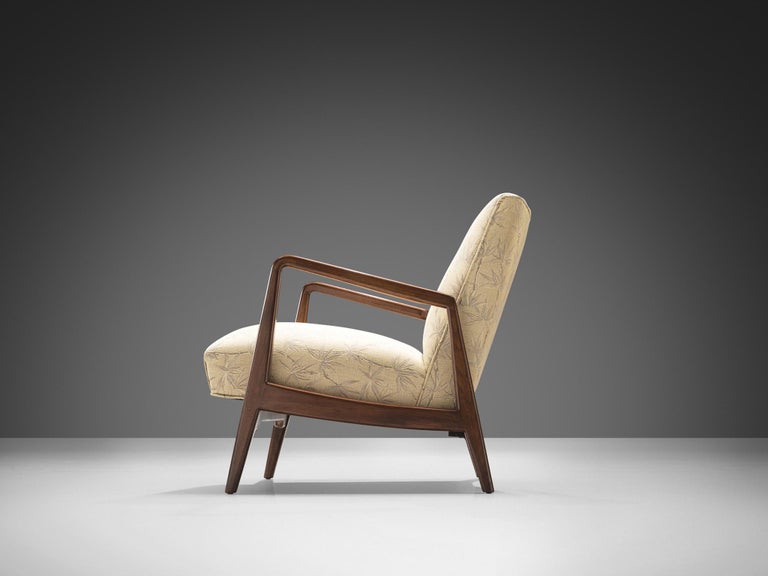 Jens Risom Lounge Chair in Walnut and Bamboo Upholstery For Sale at 1stDibs