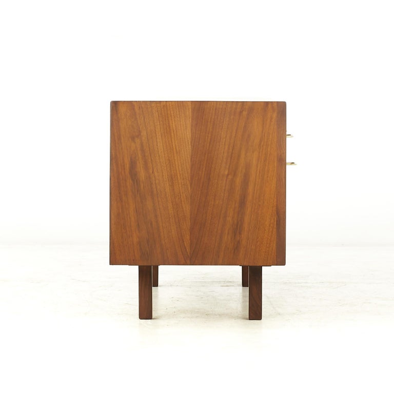 Jens Risom Mid Century Walnut and Brass Media Cabinet For Sale at 1stDibs