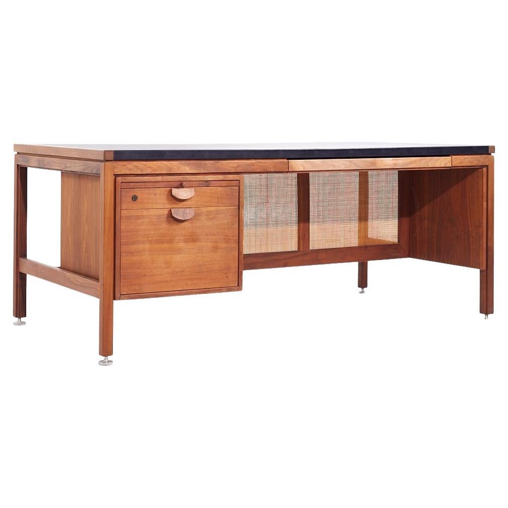 1970s Mid-Century Modern Walnut and Aluminum Executive Desk by George ...