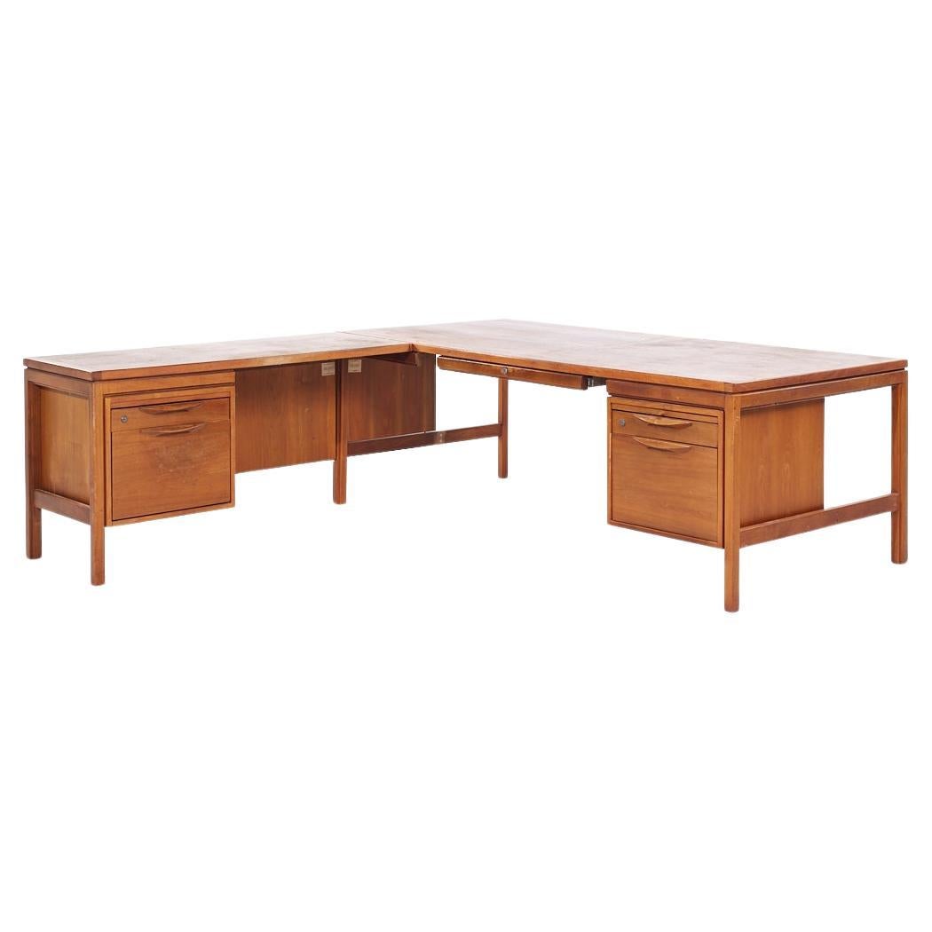 Jens Risom Mid Century Walnut Corner Desk For Sale at 1stDibs