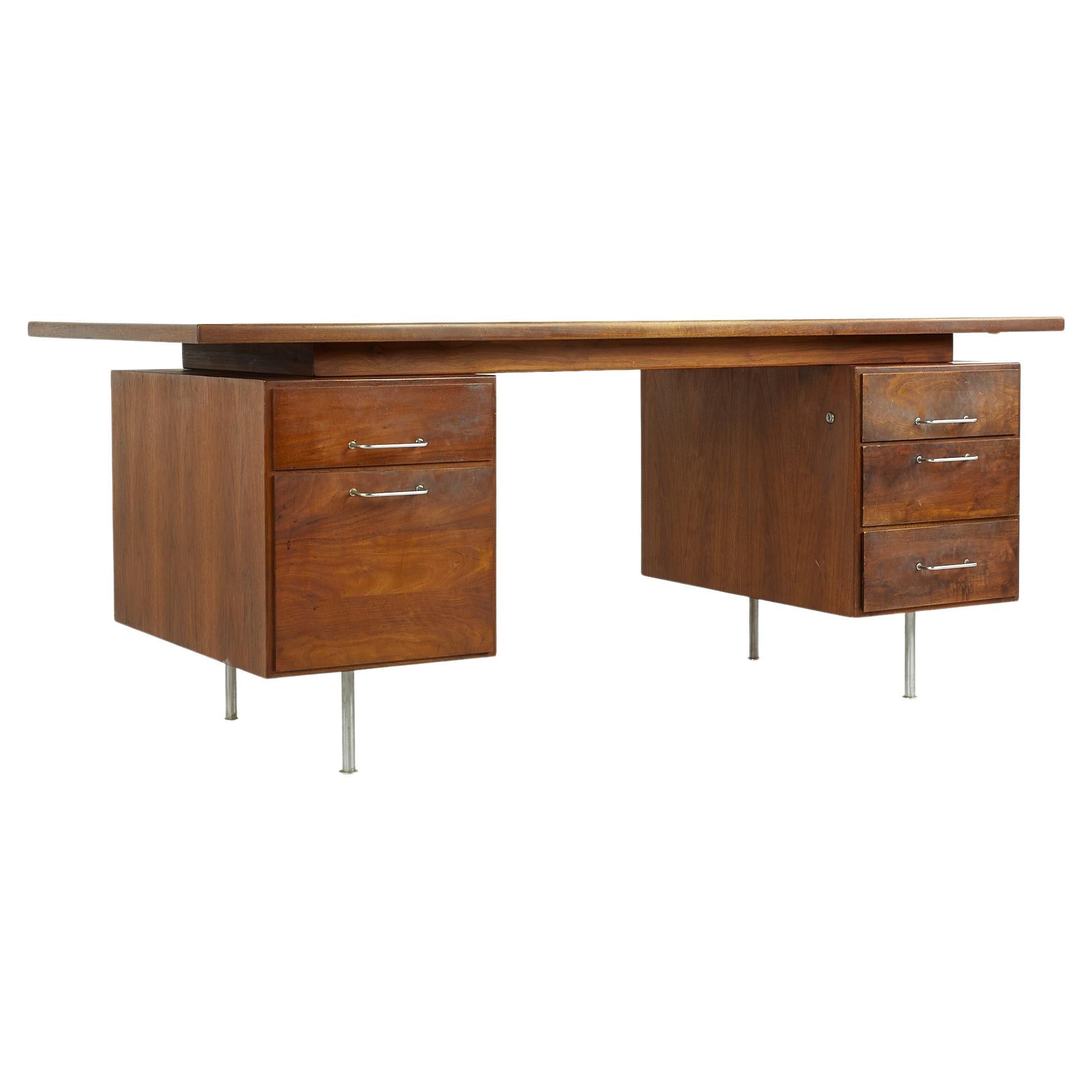 Vintage 1960s Mid-Century Modern Walnut and Chrome Executive Desk by ...